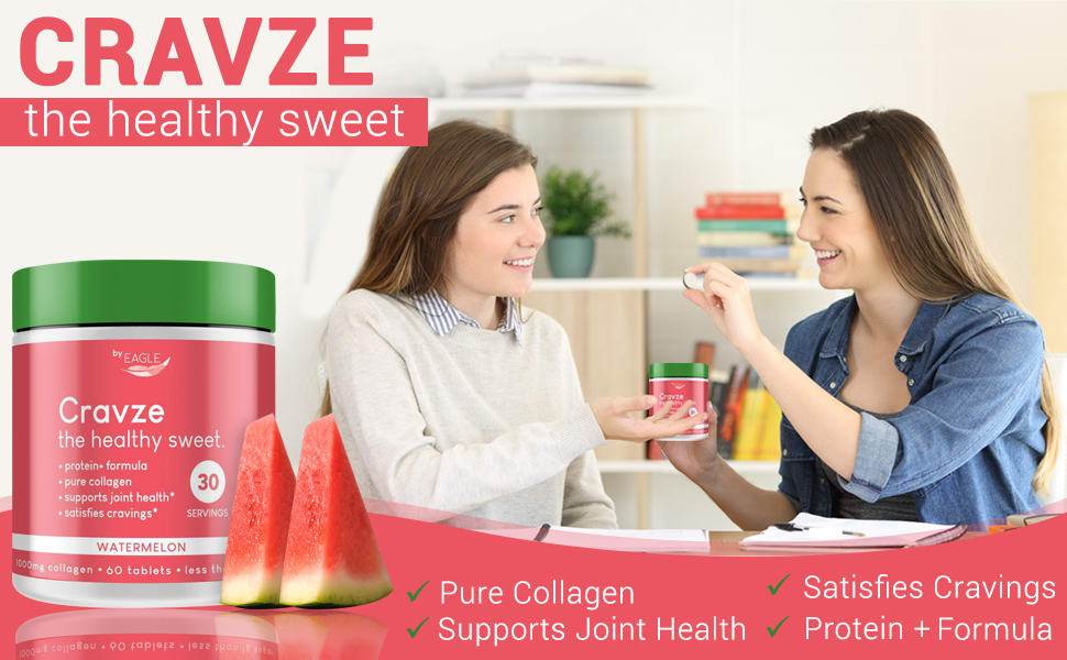 Cravze - Collagen Chewable Tablets with Protein - Watermelon Flavor ...